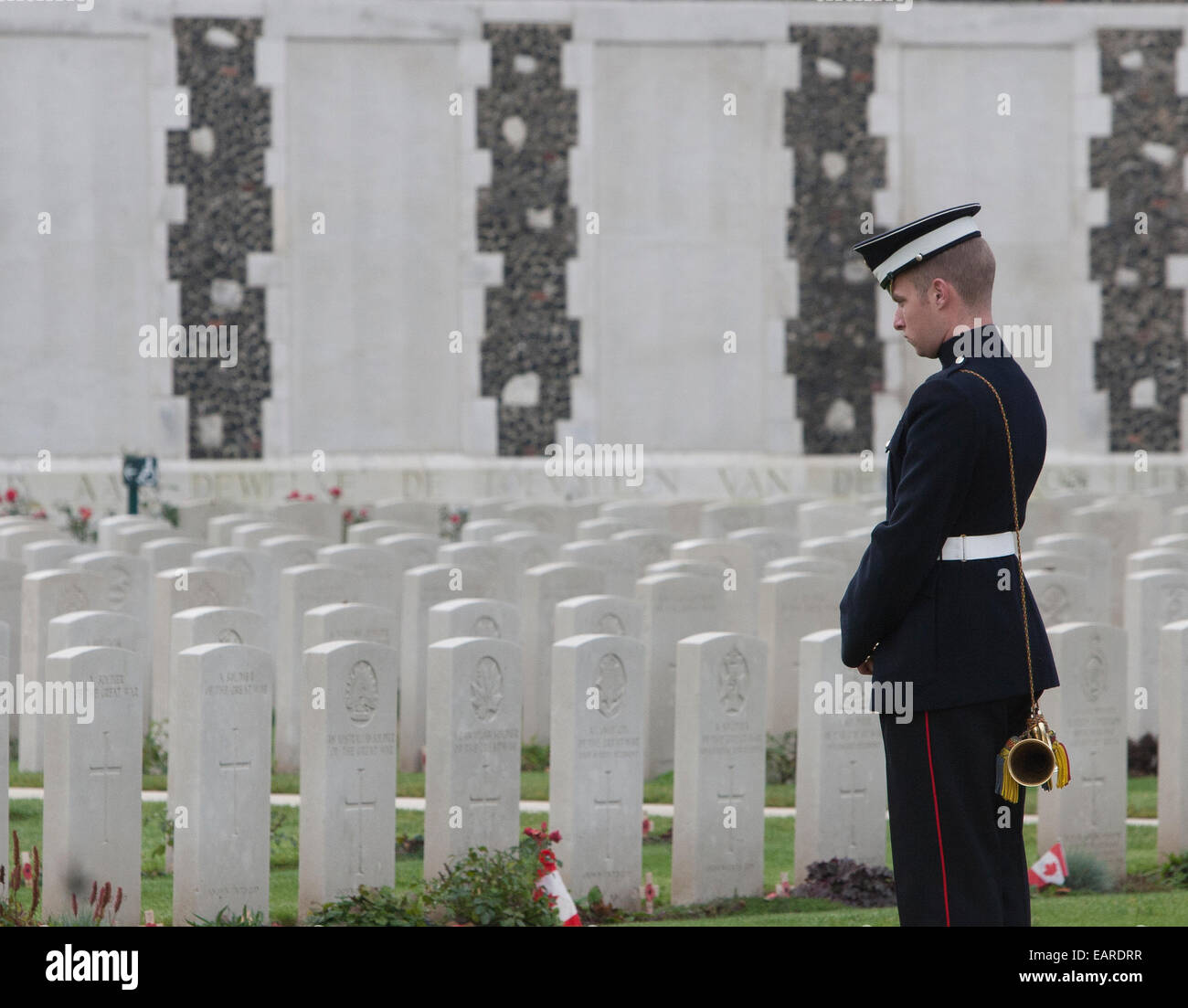 Coldstream Guardsman Ashley Cole signals the last post at Tyne Cot WW1 ...