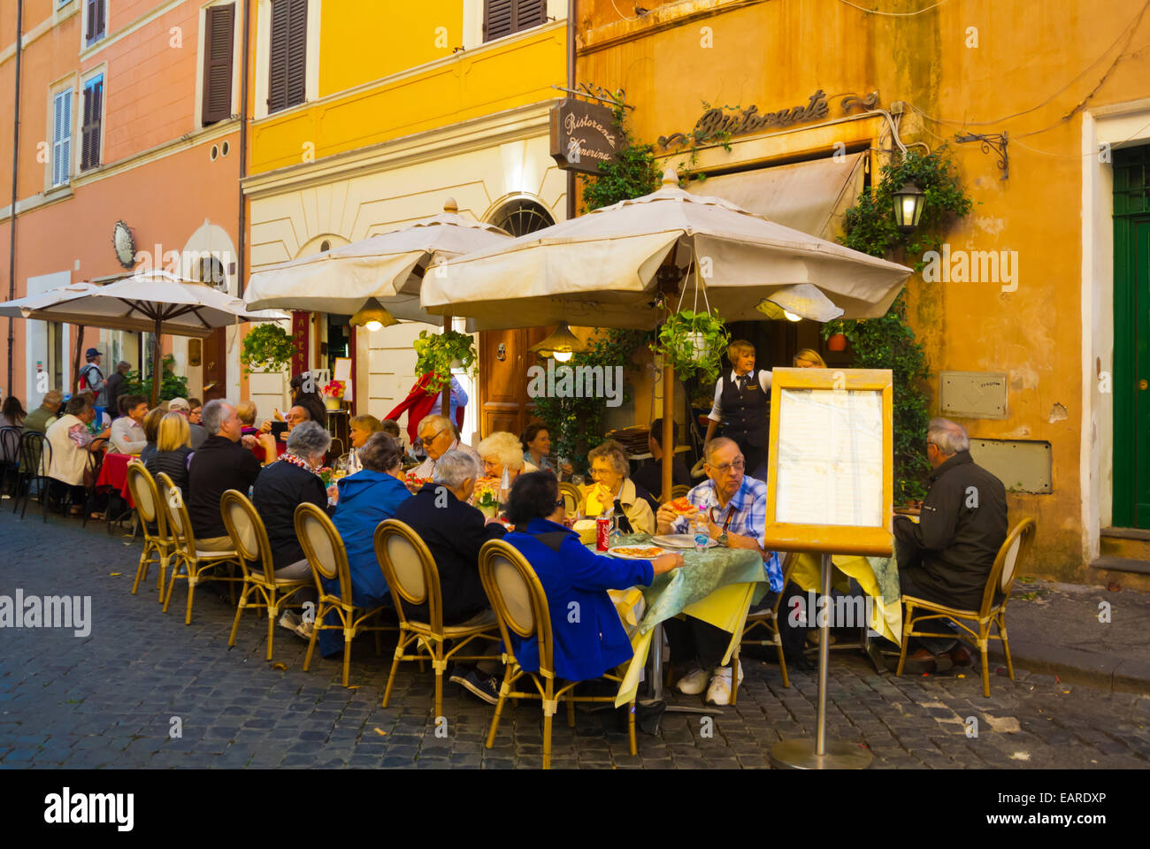 Restaurant terraces, Via Borgo Pio pedestrianised street, Borgo ...