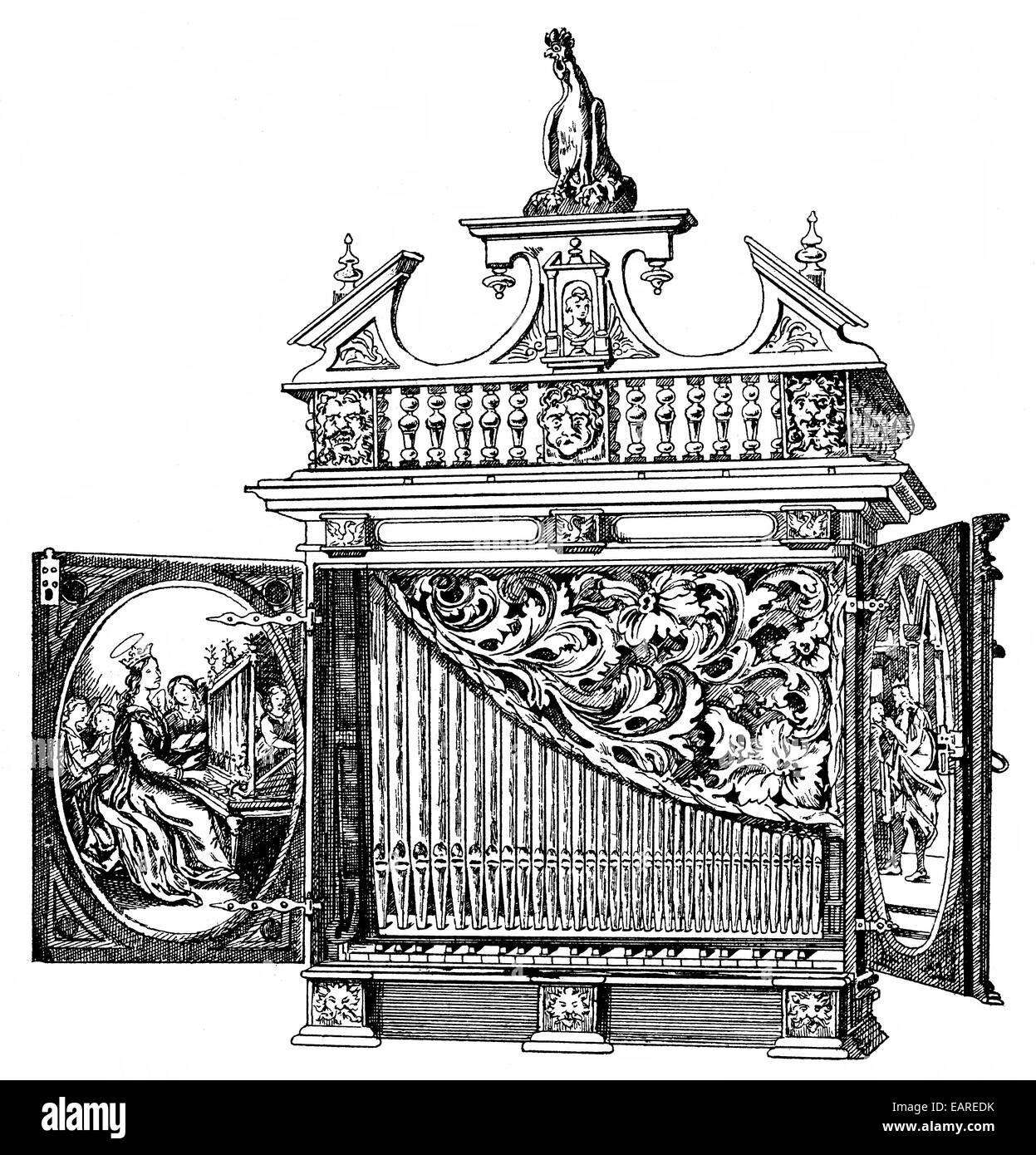 a positive organ, small portable organ with fewer stops, 16th Century ...