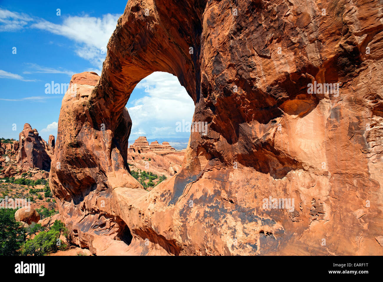 Sandstone arches of the Double O Arch formed by erosion in Devil's ...