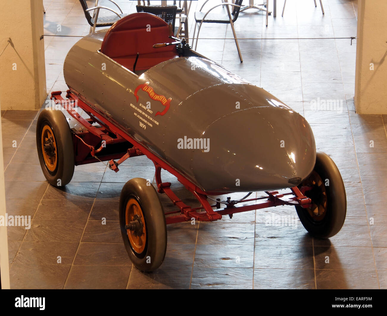 A replica of La Jamais Contente, the famous electric car, in a photo ...