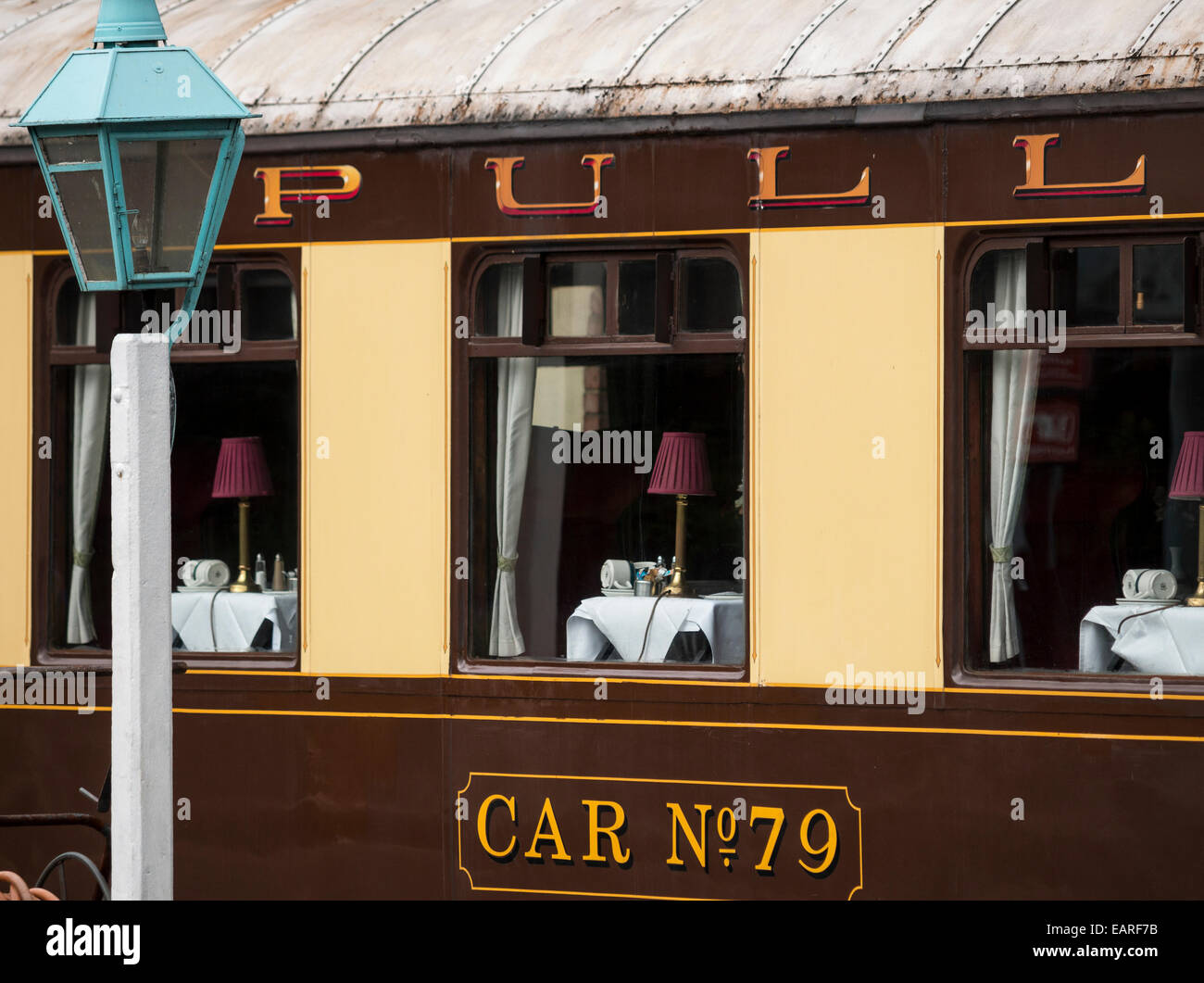 detail of vintage Pullman train coaches at Grosmont station, on the ...