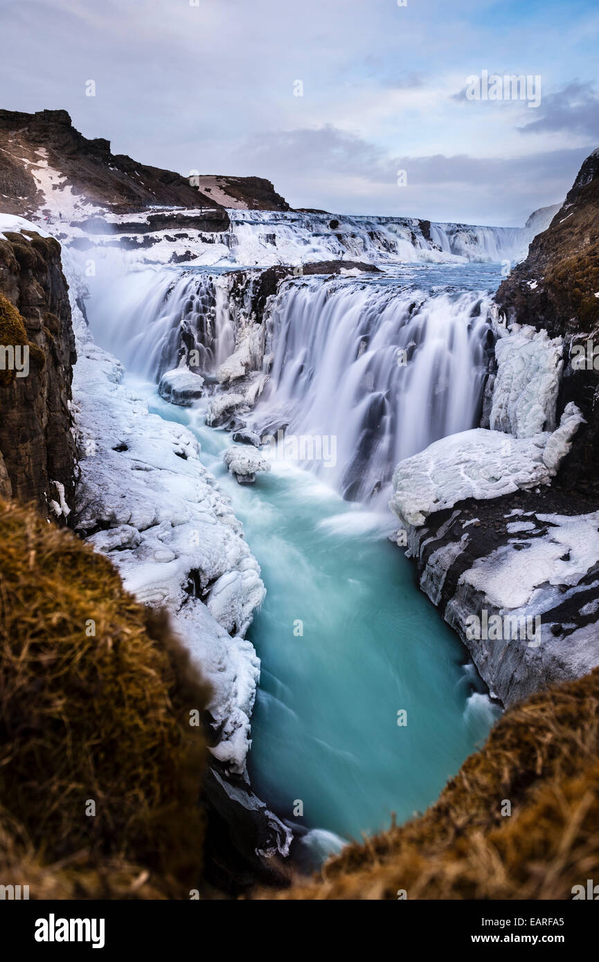 Gullfoss waterfall, with ice and stones, Vik, Iceland Stock Photo - Alamy