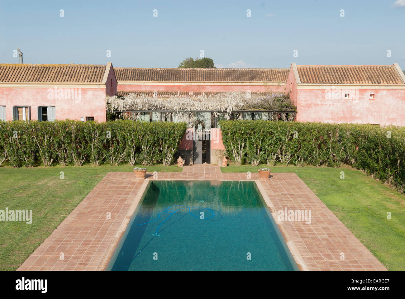 Swimming pool in garden designed by Fernando Caruncho in Mallorca Stock ...