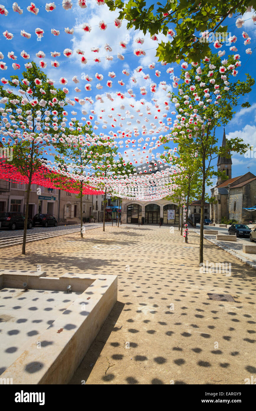 Verteillac town centre decorated for the June carnival Stock Photo - Alamy