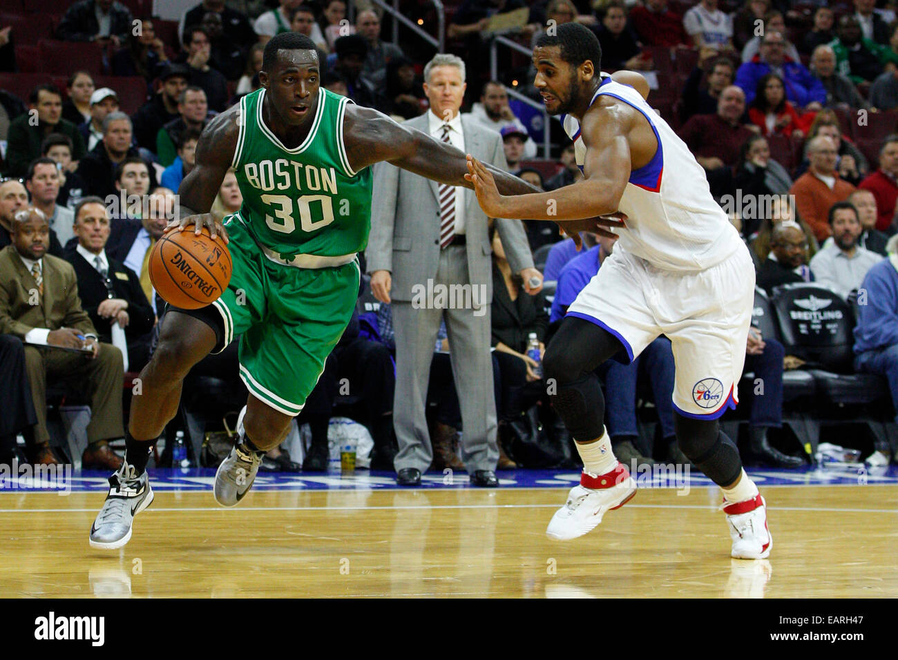 November 19, 2014: Boston Celtics forward Brandon Bass (30) drives to ...