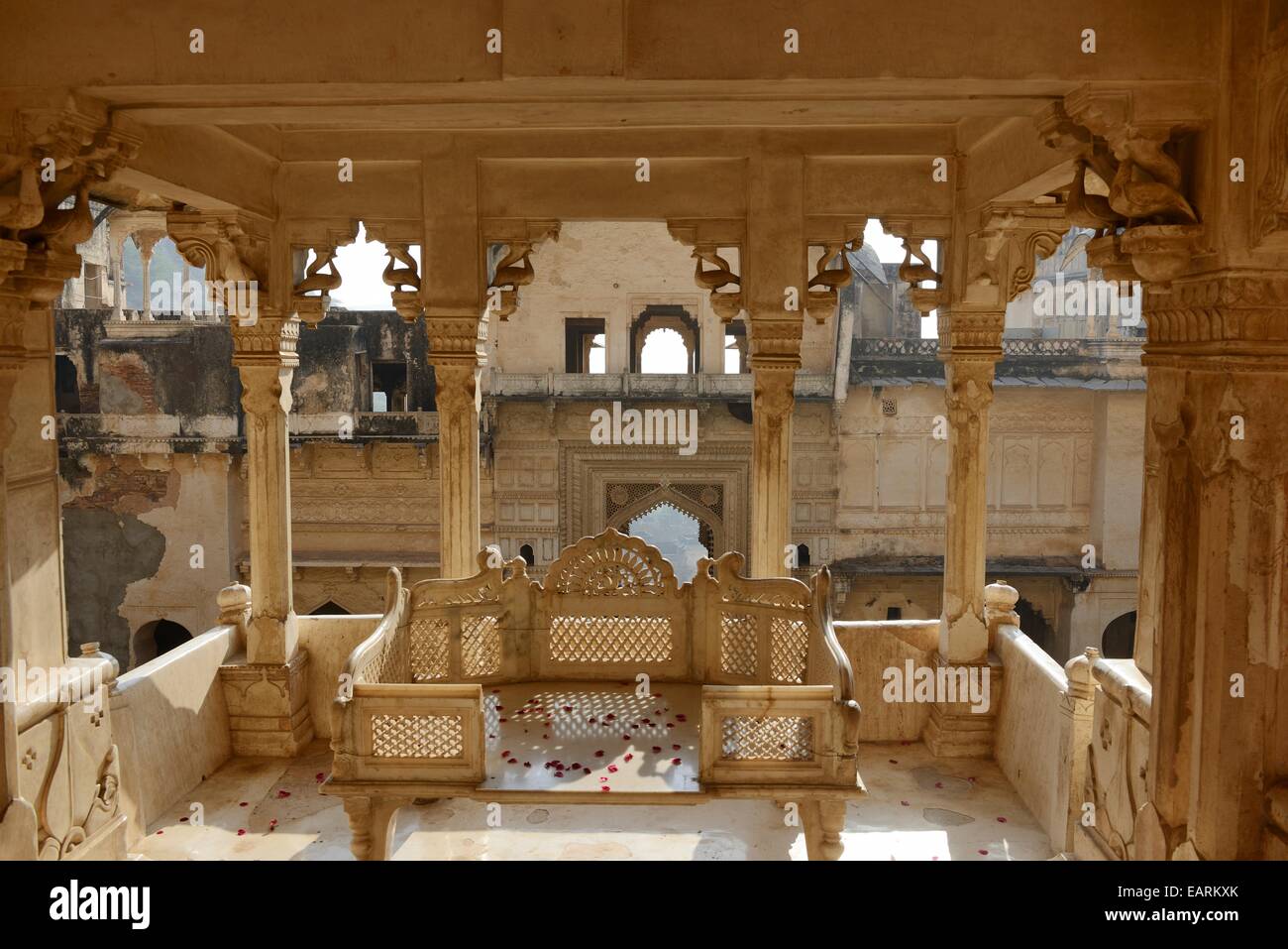 India, Rajasthan, Mewar Region, town of Bundi, marble throne of the ...
