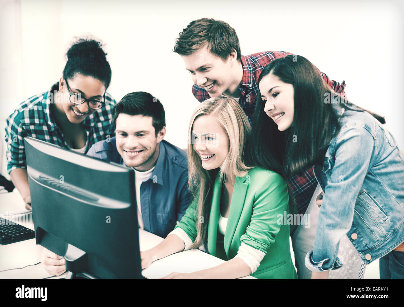students with computer studying at school Stock Photo - Alamy