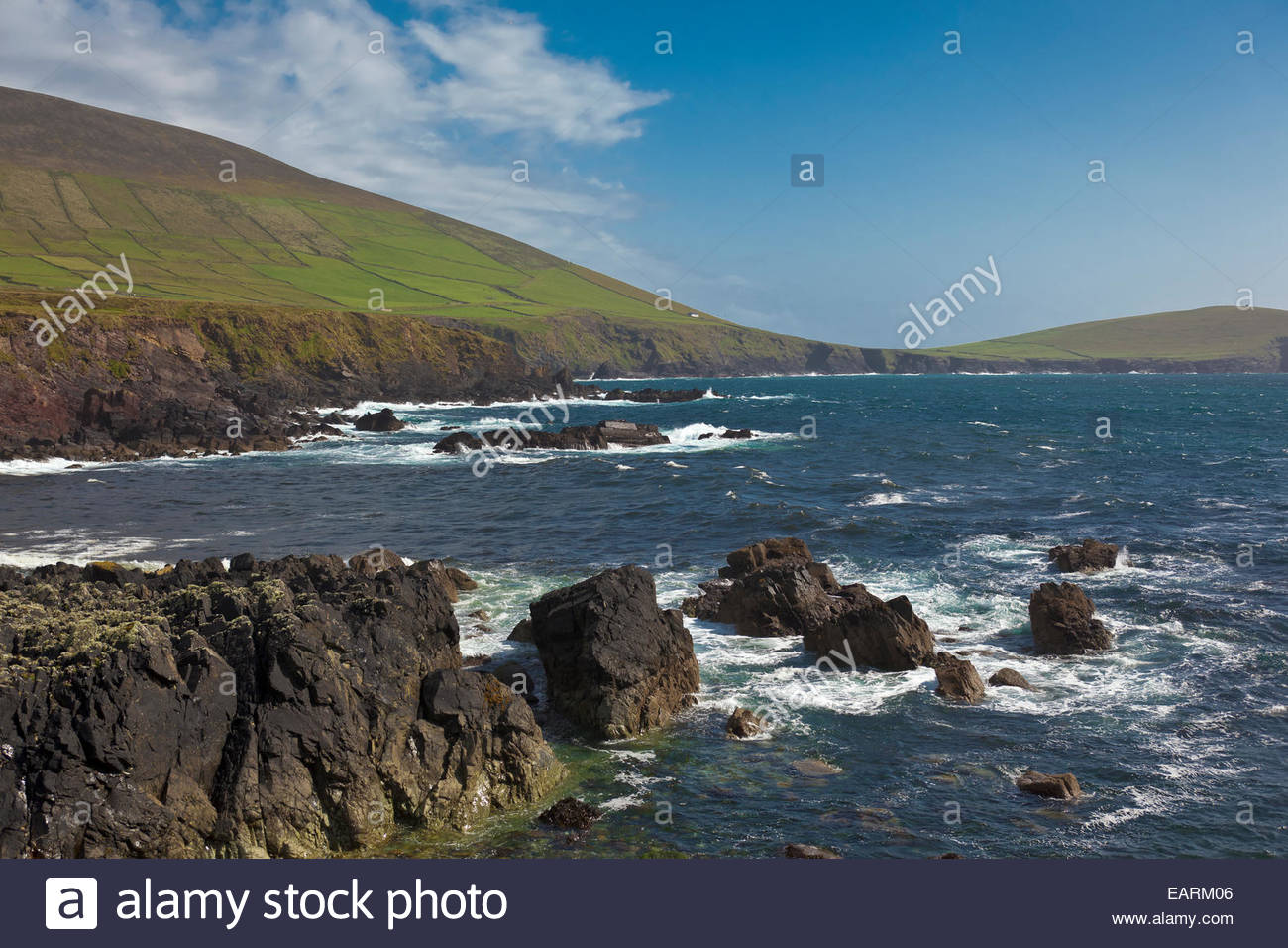Countryside meets the sea at Dunquin on the Dingle Peninsula Stock ...