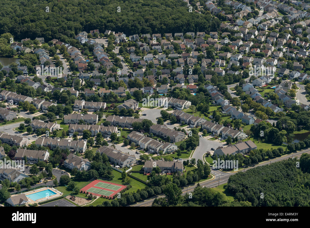 Aerial View Of Residential Houses In Suburban Neighborhood, New Jersey ...