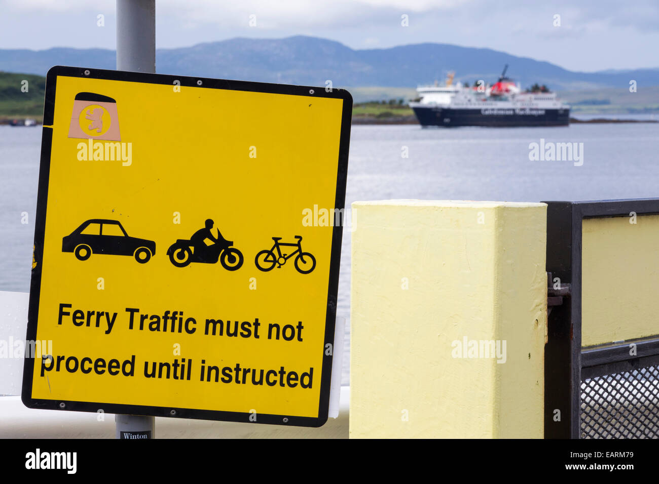 A Cal Mac ferry sign and ferry, Oban, Scotland, UK Stock Photo - Alamy