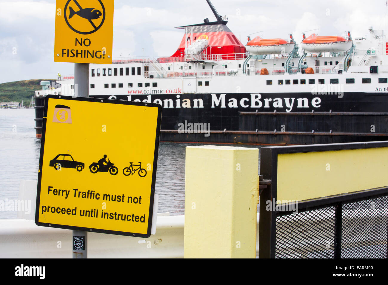 A Cal Mac ferry sign and ferry, Oban, Scotland, UK Stock Photo - Alamy
