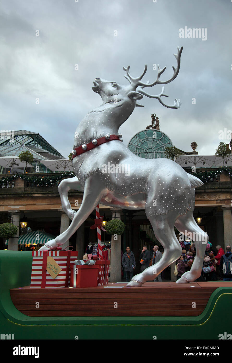 Large Silver Xmas reindeer on Covent Garden in London UK Stock Photo ...