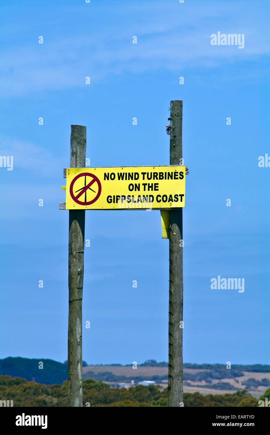 Protest sign banning wind turbines in a coastal farming community Stock ...