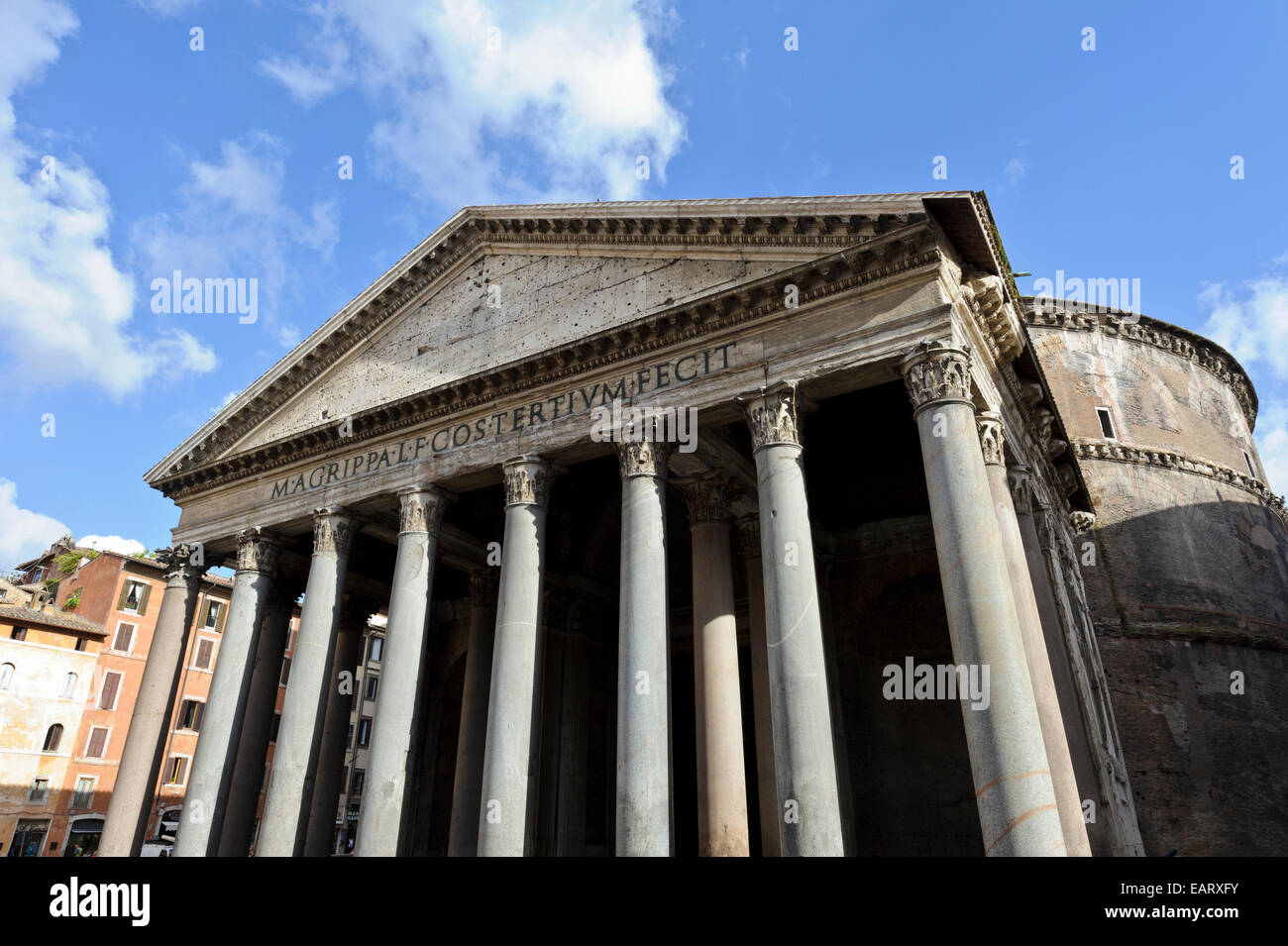 The iconic facade of the Pantheon historic building with its tall ...