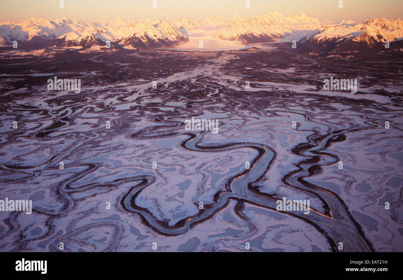 Alaska, Aerial Of Chugach Mountains And Copper River Delta Stock Photo ...