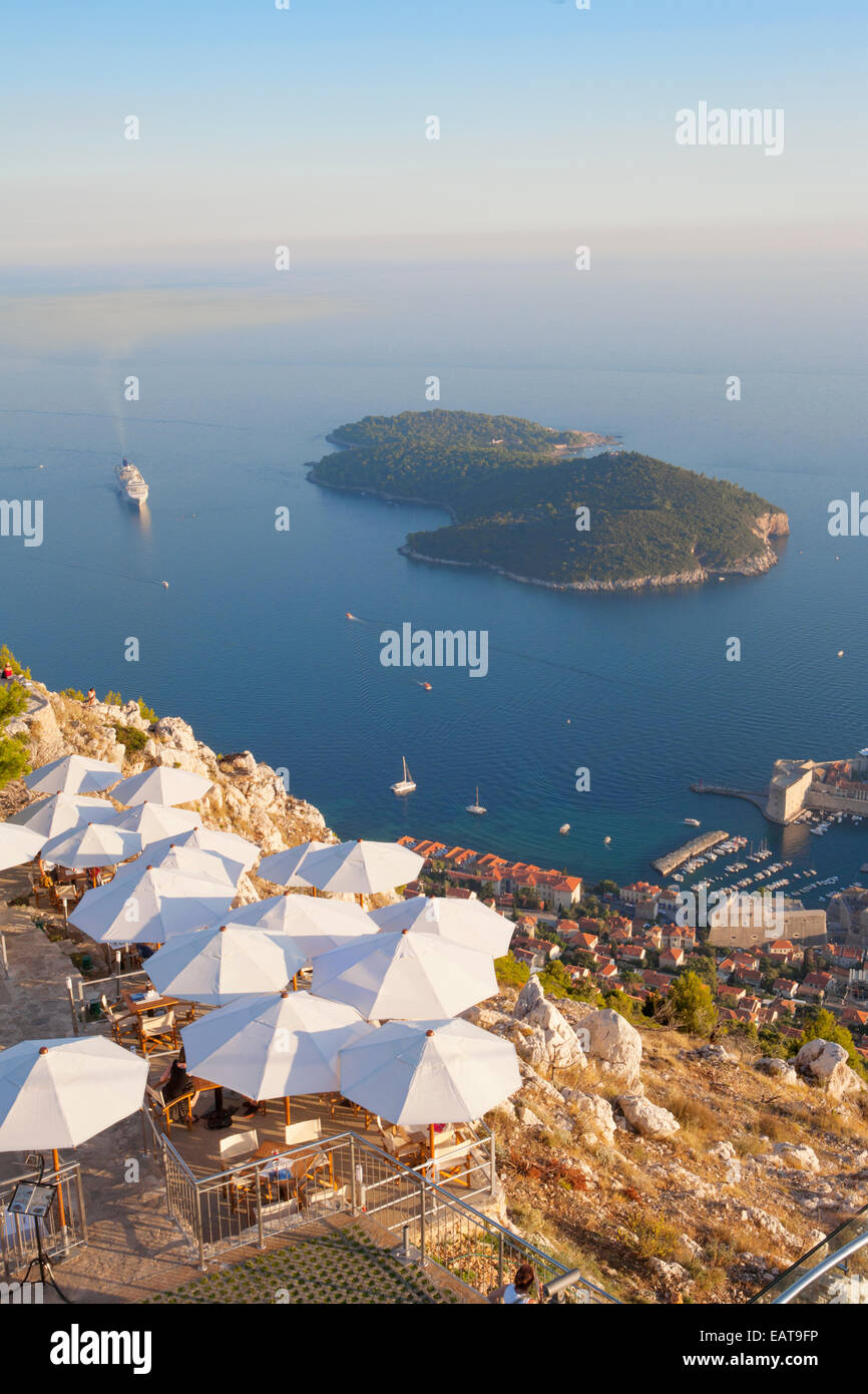 VIEW FROM SRD HILL OF OLD CITY OF DUBROVNIK AND LOKRUM ISLAND Stock ...