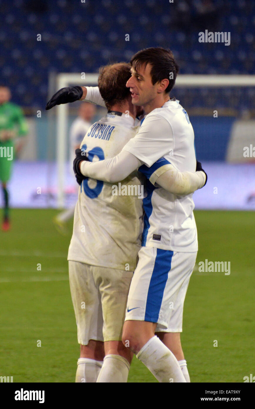 Roman Zozulya and Nikola Kalinic during the match between FC Dnipro and ...