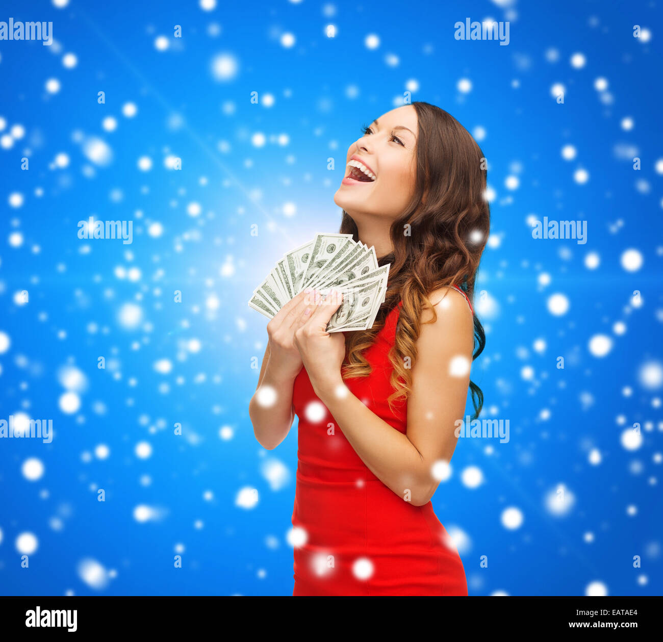 woman in red dress with us dollar money Stock Photo - Alamy