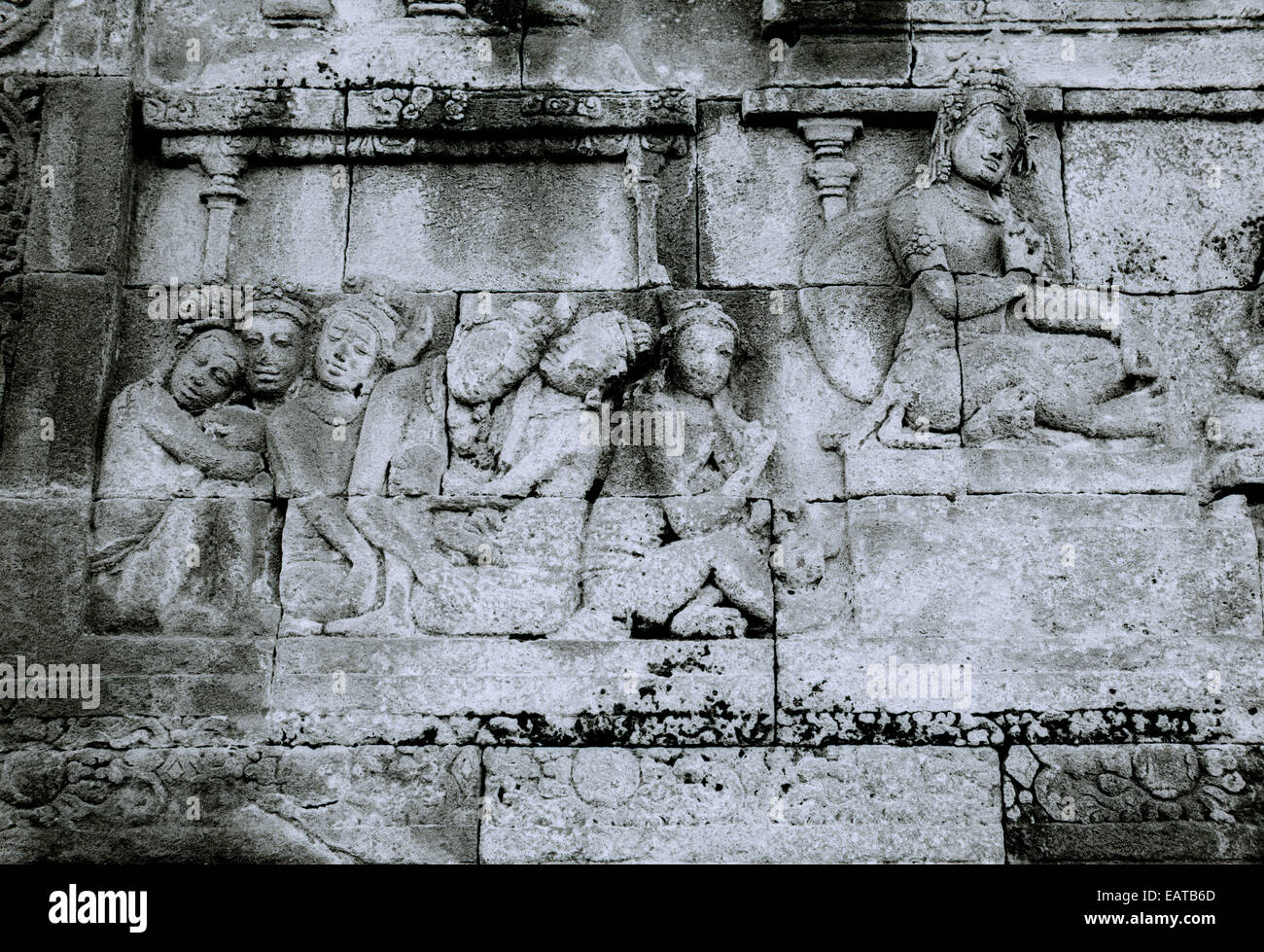 World Travel. Carvings and reliefs at Buddhist monument Borobudur in ...