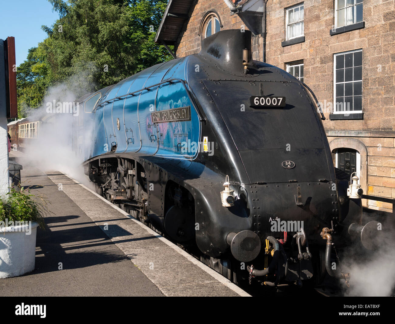 The vintage A4 Class steam locomotive Sir Nigel Gresley at Grosmont ...