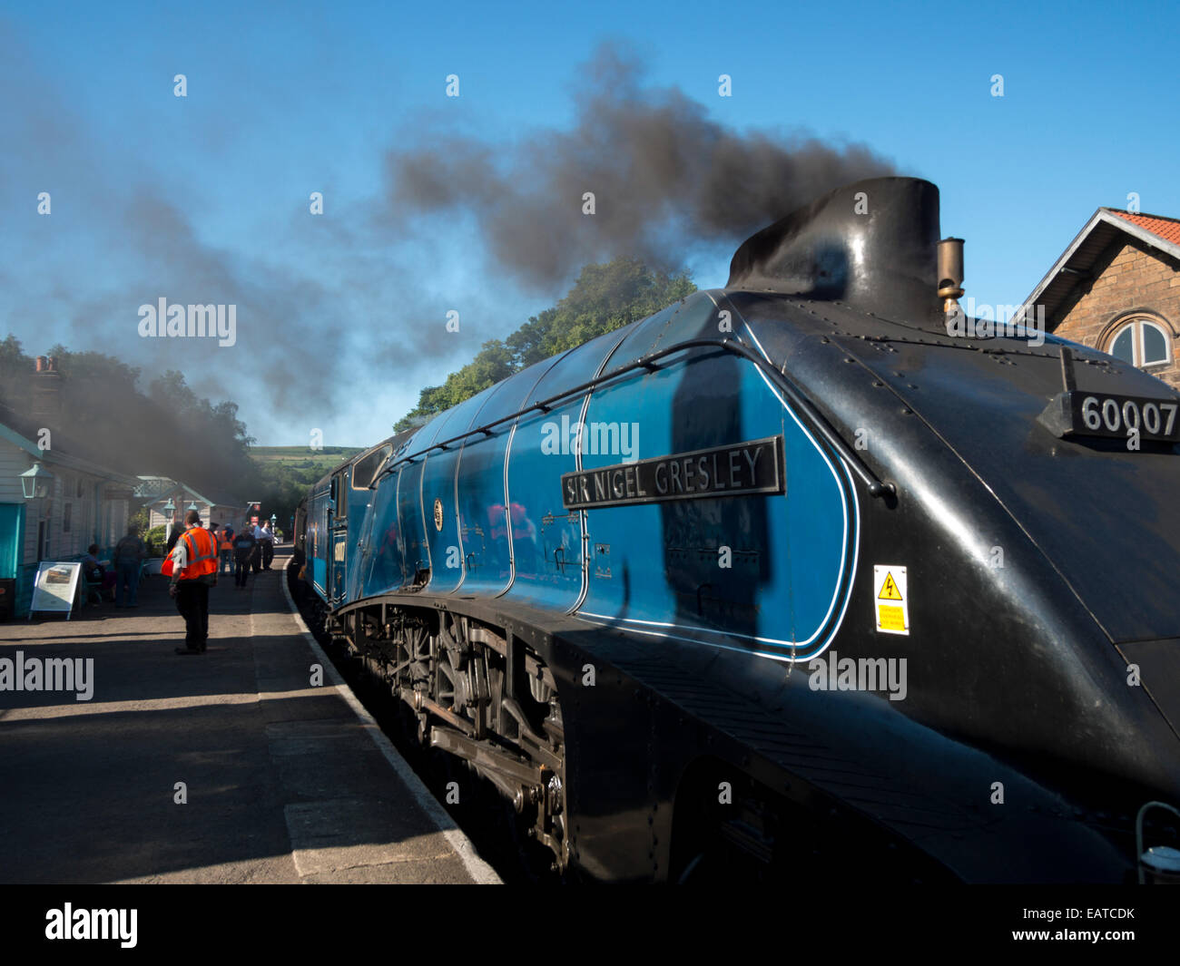 The vintage A4 Class steam locomotive Sir Nigel Gresley at Grosmont ...