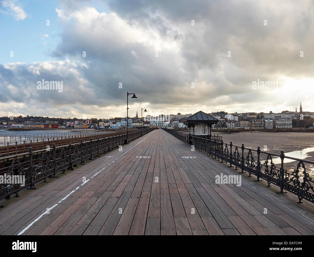 Ryde Pier Isle of Wight with the the town of Ryde in the background and ...