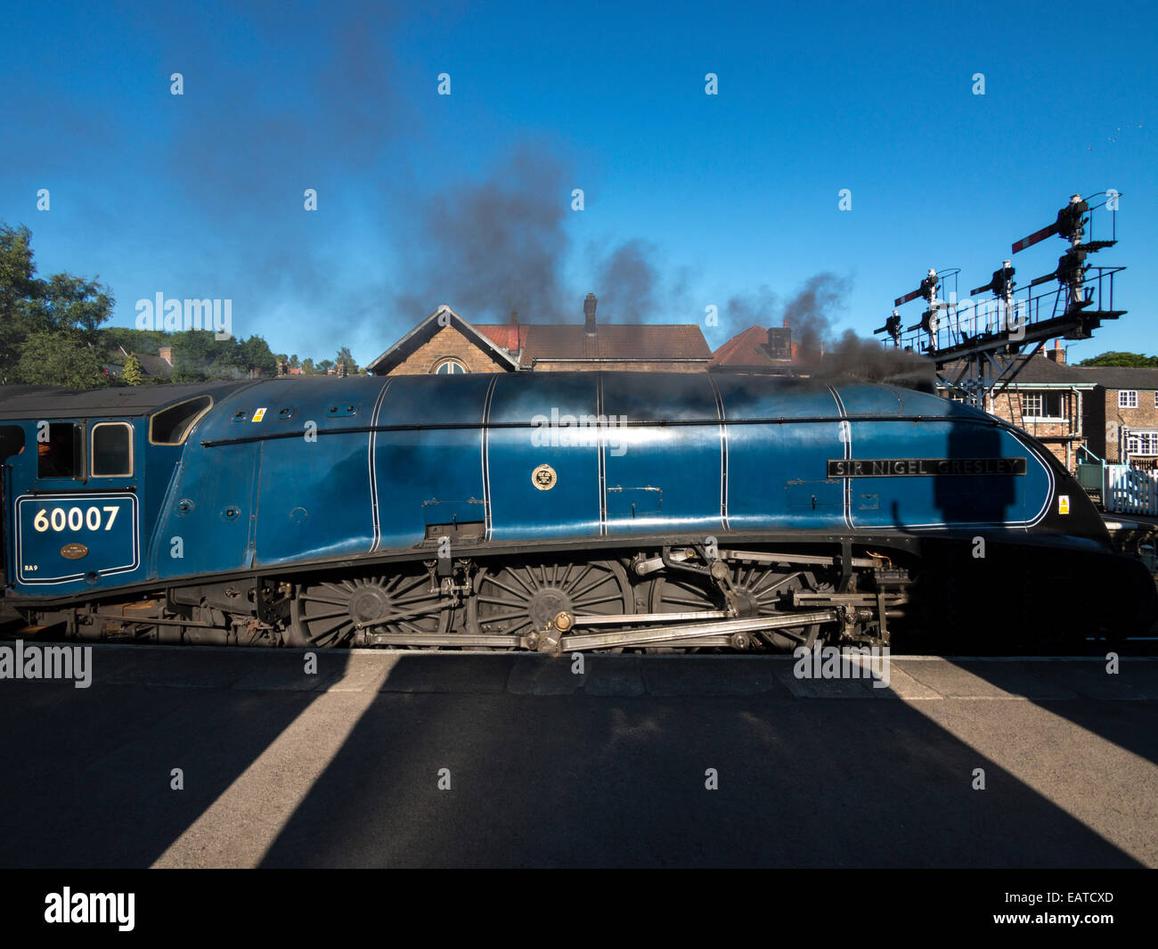 The vintage A4 Class steam locomotive Sir Nigel Gresley at Grosmont ...