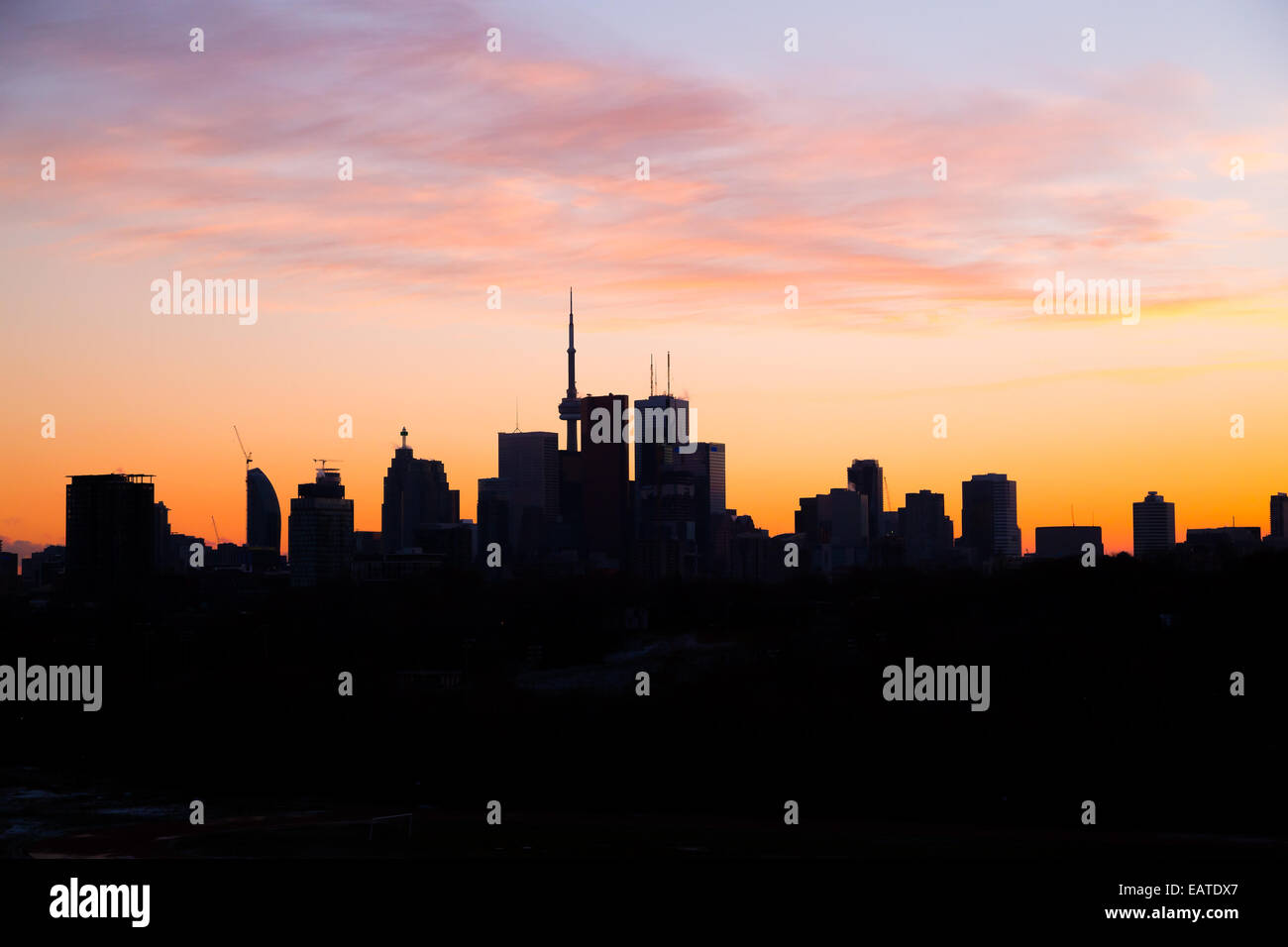 Downtown Toronto at Dusk with a very pink sky Stock Photo - Alamy