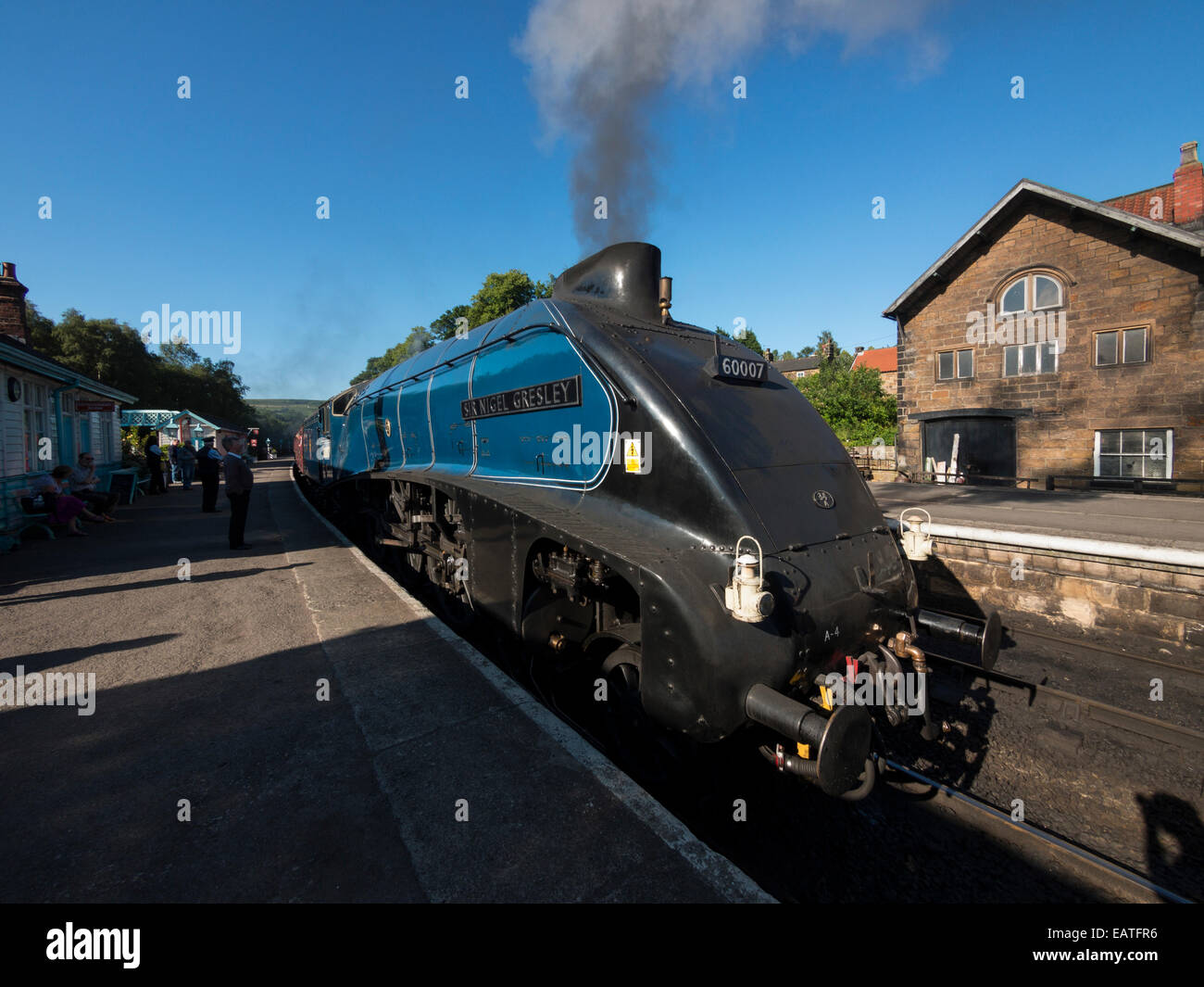 The vintage A4 Class steam locomotive Sir Nigel Gresley at Grosmont ...