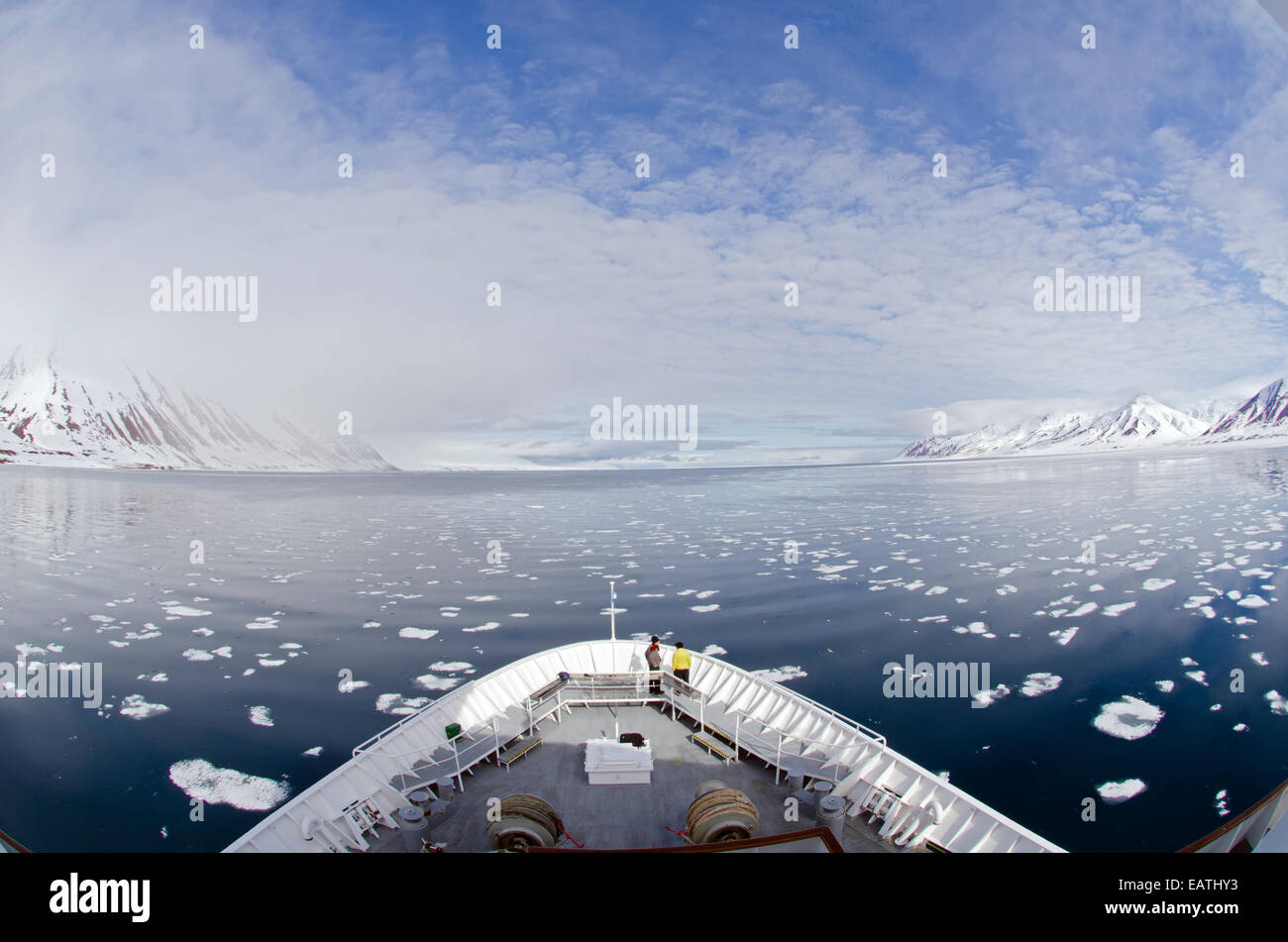 A cruise ship entering Woodfjorden through the sea ice Stock Photo - Alamy