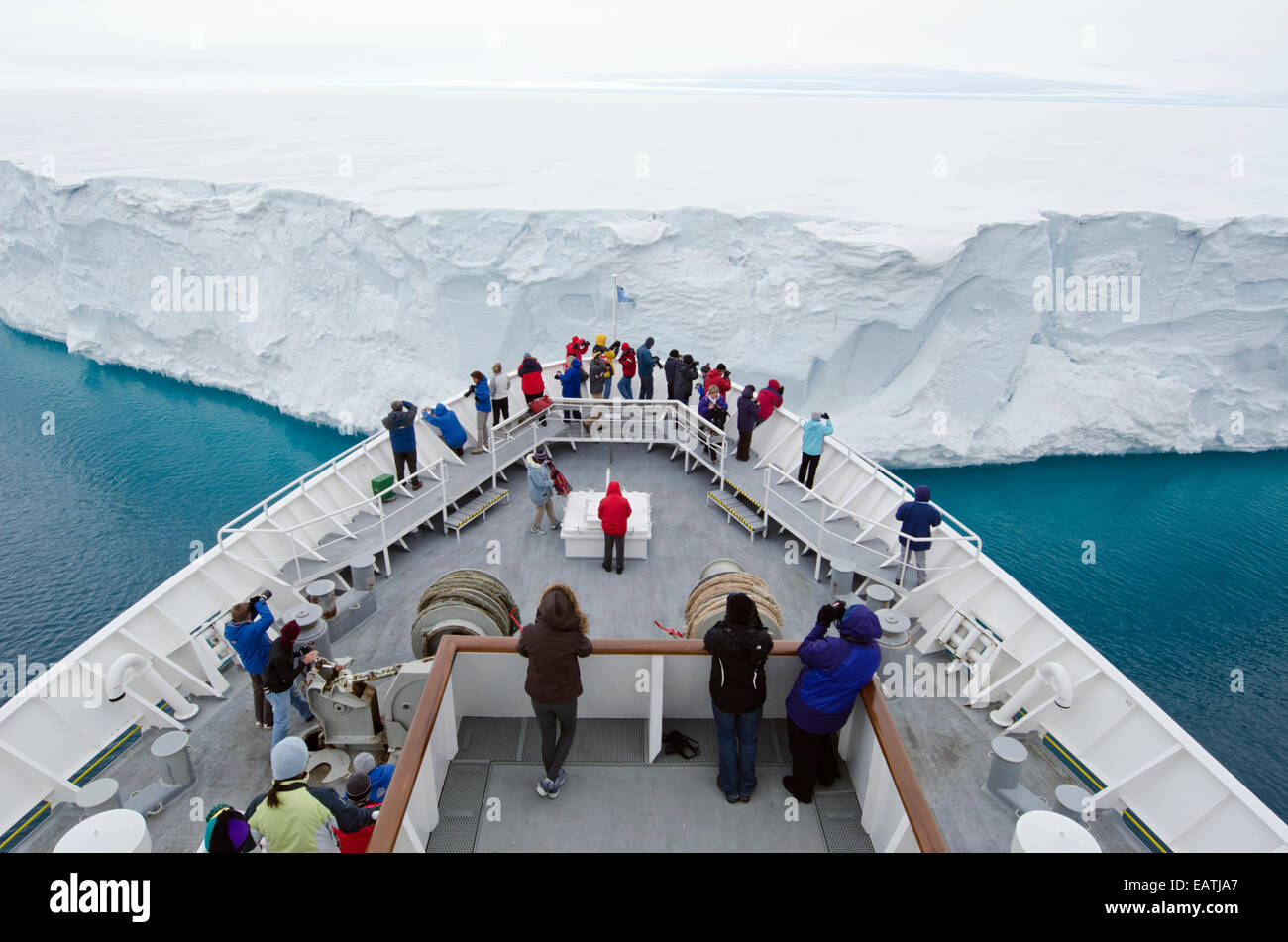 A ship approaches the world's third largest ice cap: Austfonna ice cap ...