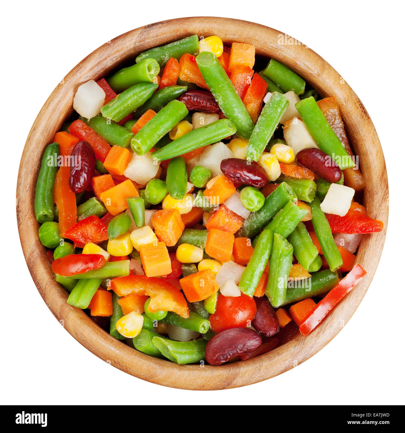 mixed vegetables in wooden bowl isolated, top view Stock Photo - Alamy