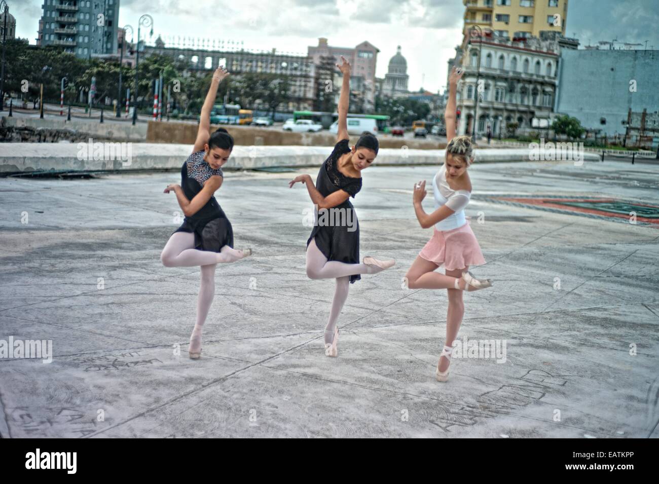 Classical ballerinas from the Cuba National Ballet at the Malecon Stock ...