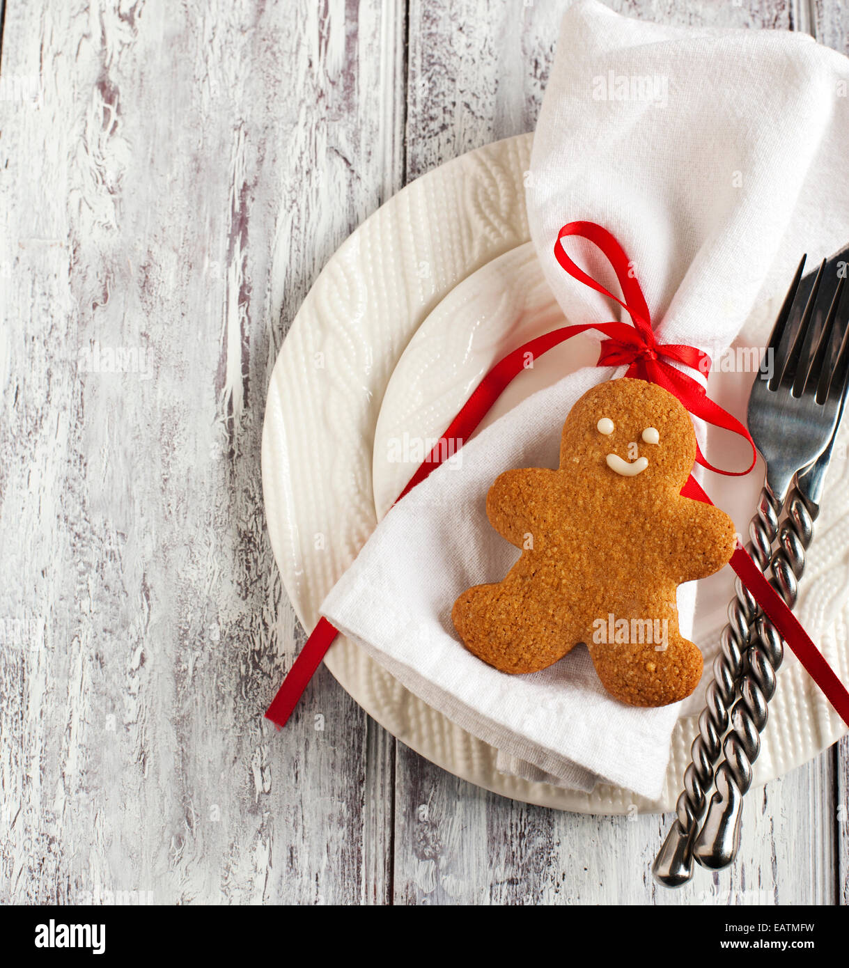 Christmas table setting. Top view Stock Photo - Alamy