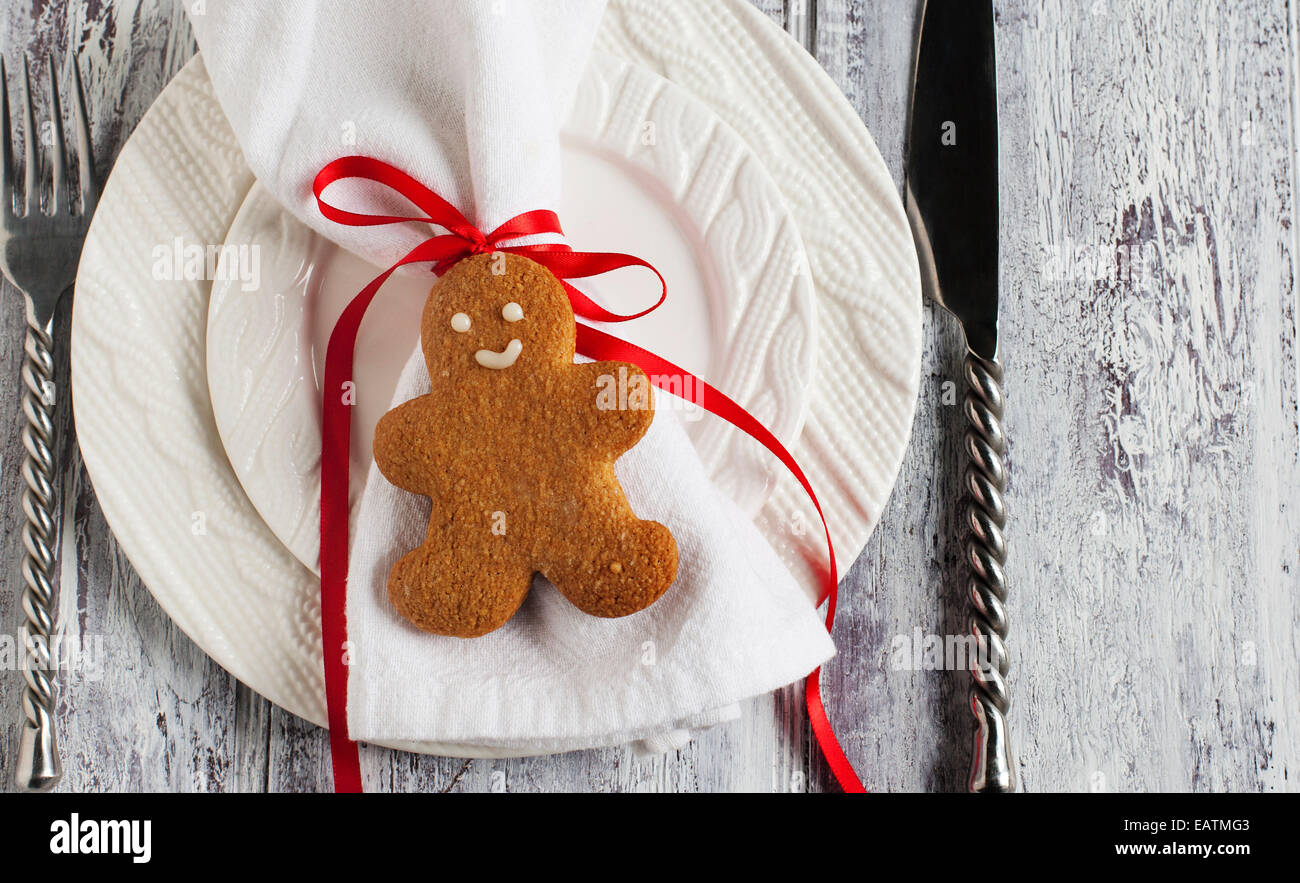 Christmas table setting. Top view Stock Photo - Alamy