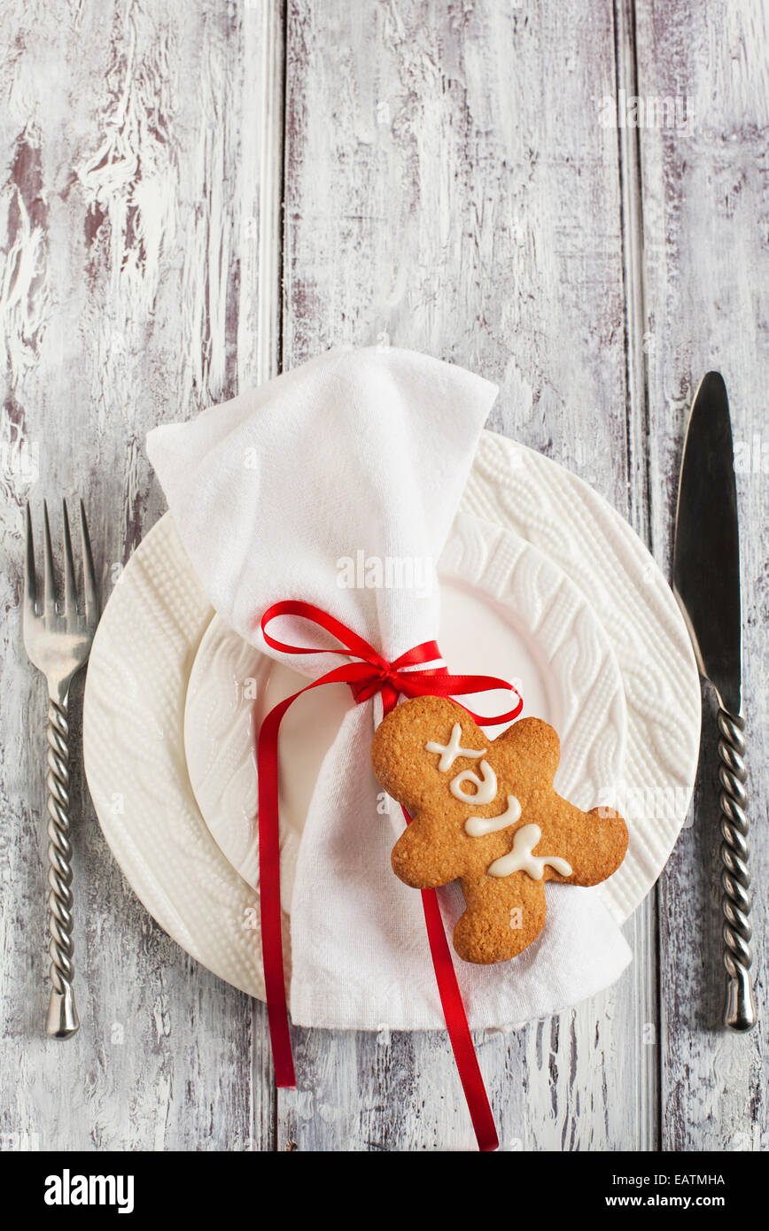 Christmas table setting. Top view Stock Photo - Alamy