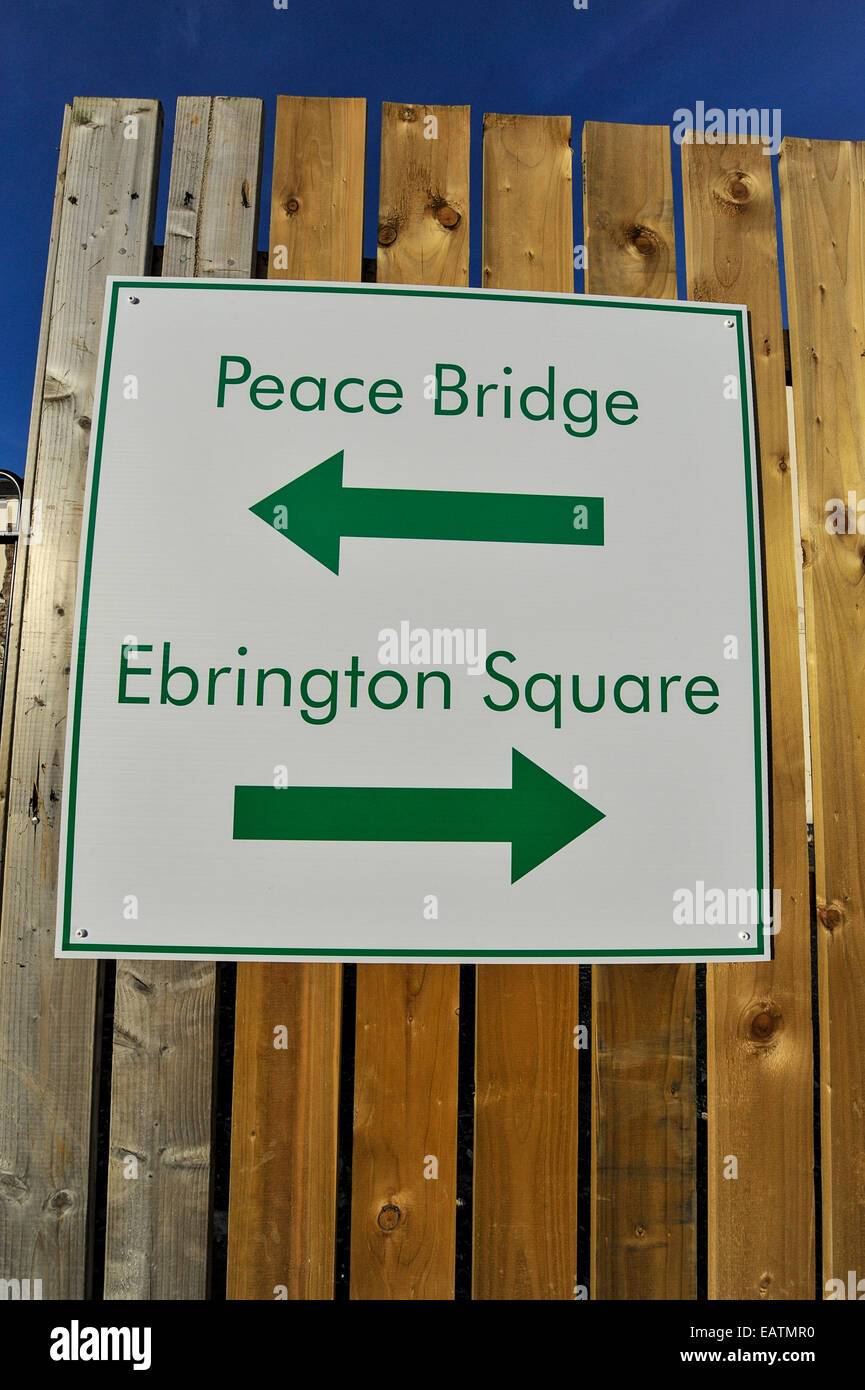 Stock Photo - Signs point to Peace Bridge and Ebrington Square, Derry ...