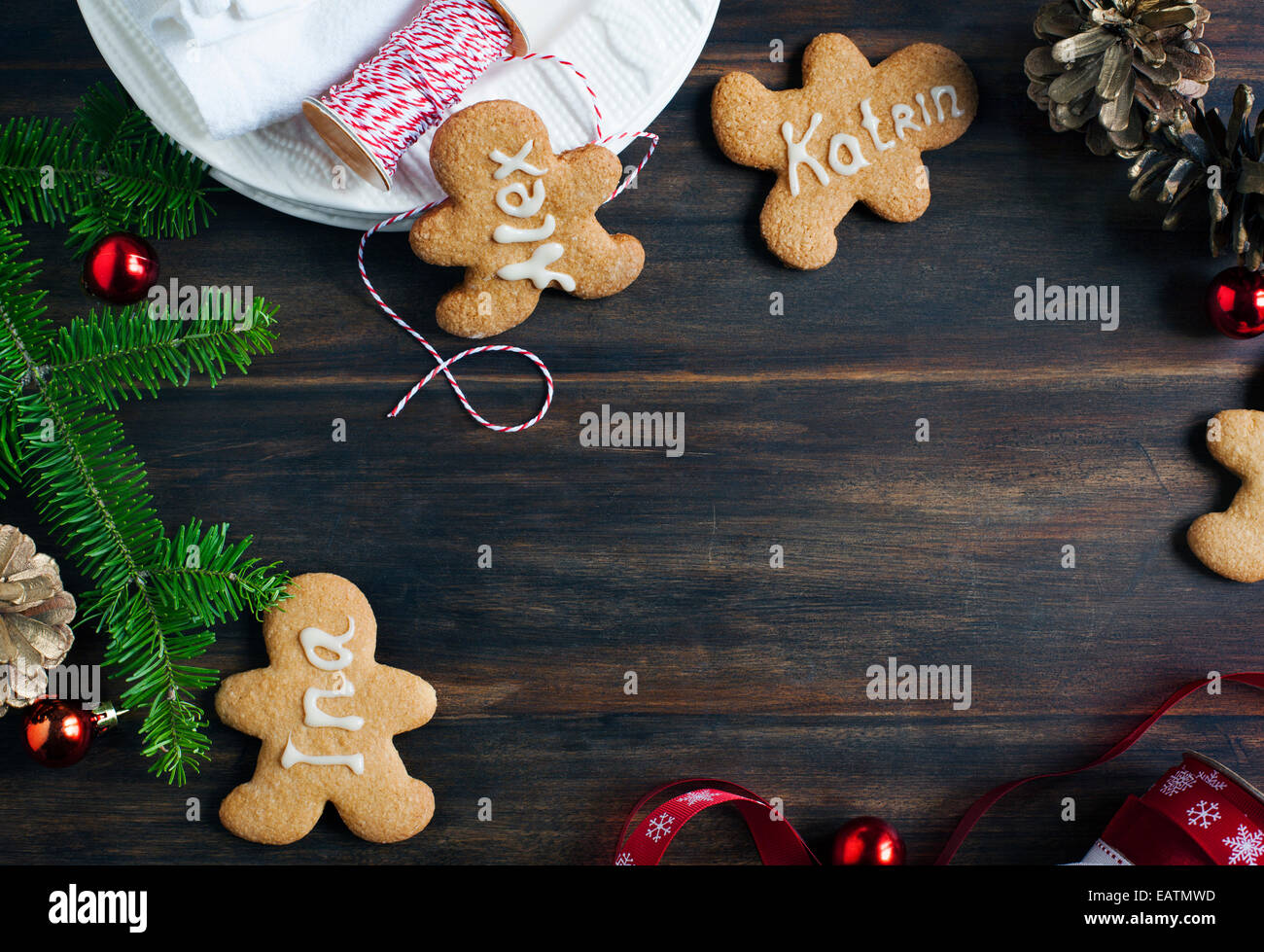 Gingerbread man. Place card cookies Stock Photo - Alamy