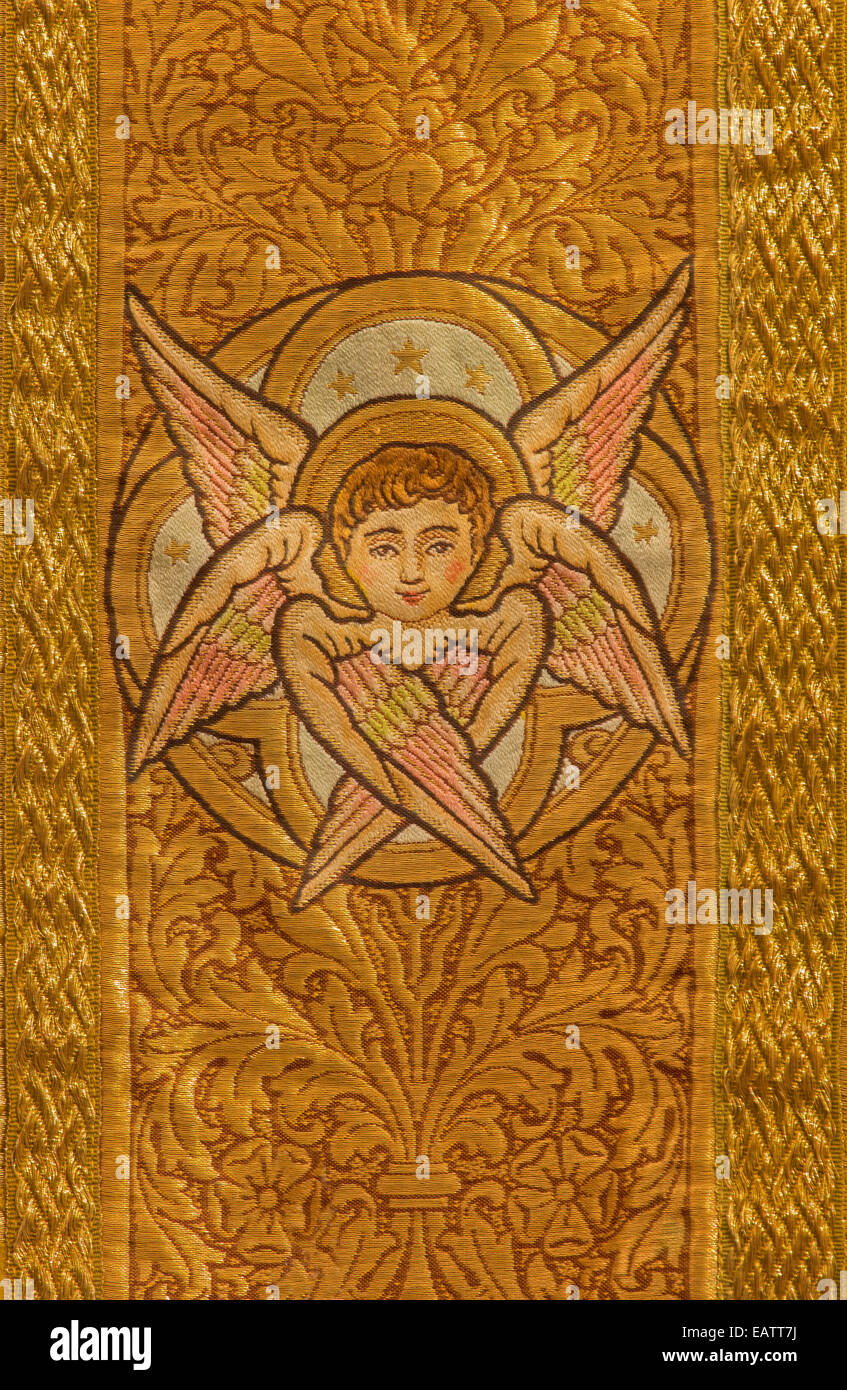 Bratislava - The Needelwork of cherub with the the catholic vestment ...