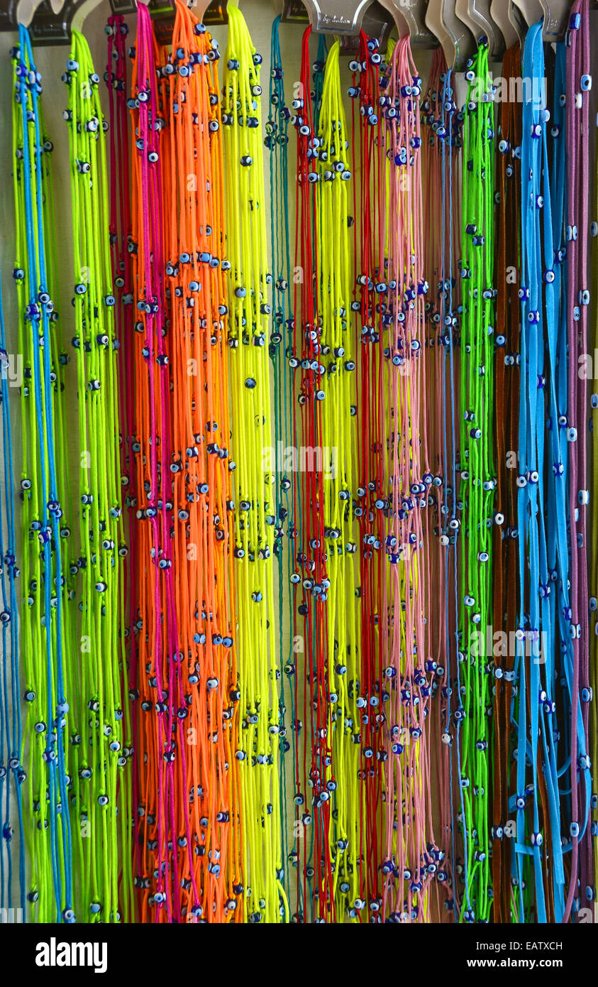 Colorfull details in the street market of Chora (Hora) village in Ios ...
