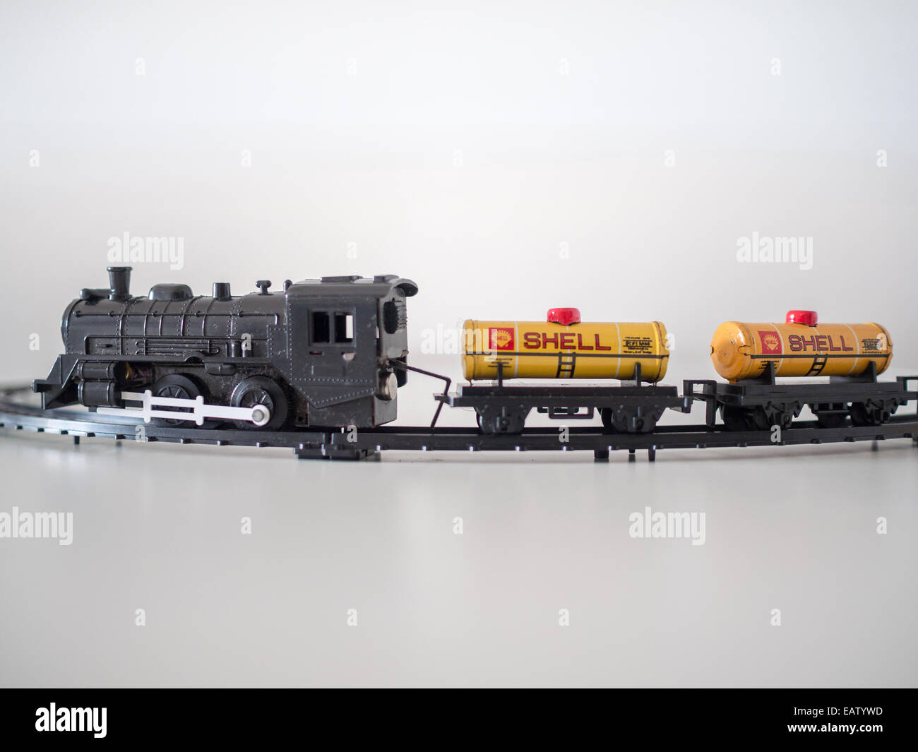 Toy train from the 70's in white background Stock Photo - Alamy