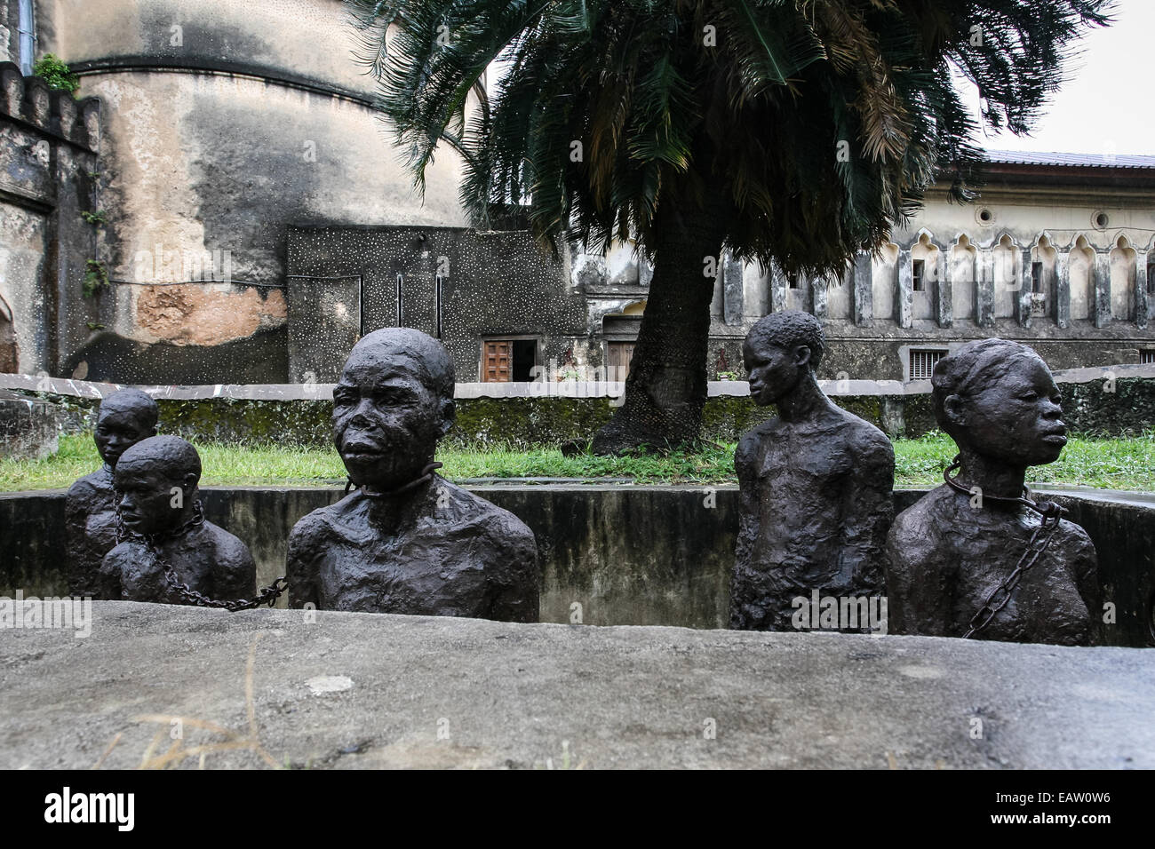 Slavery monument with sculptures and chains near the former slave trade ...