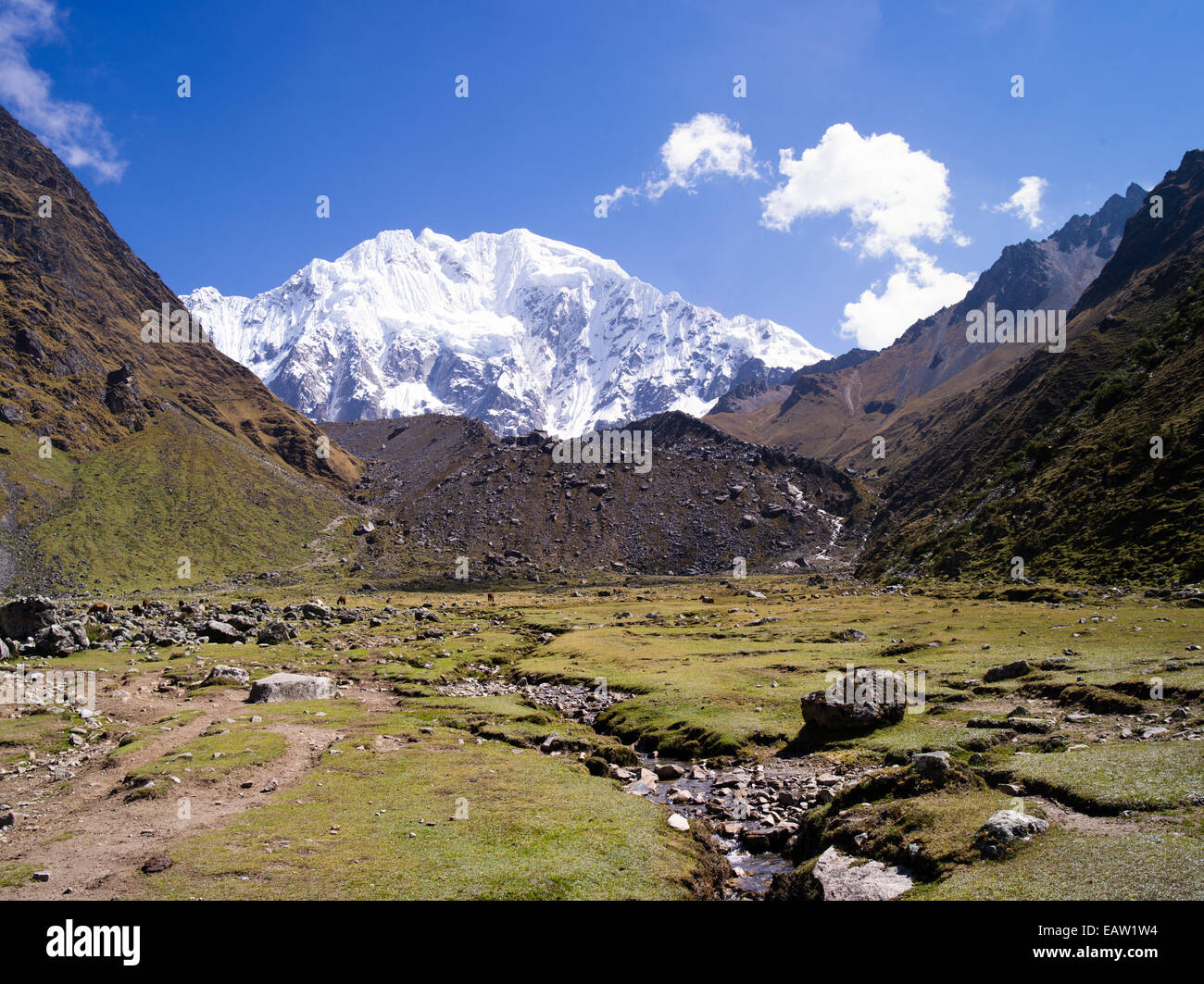 On a small plain (pampa) just before the ascent to Salkantay Pass, near ...