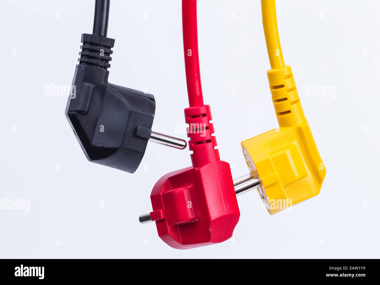 Close-up view from power cords with color black, red and yellow Stock ...