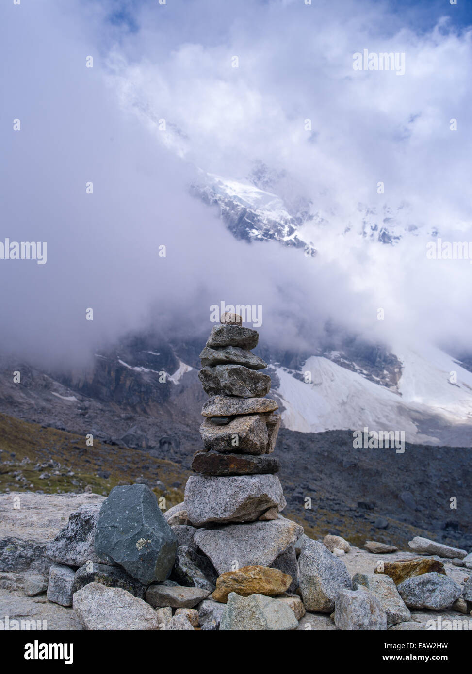 A cairn at Salkantay Pass, giving thanks for making it to this point ...