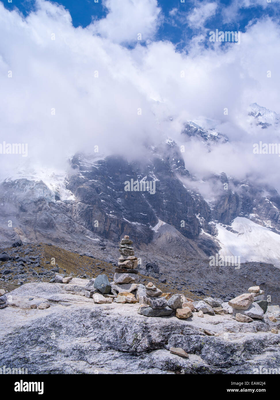 A cairn at Salkantay Pass, giving thanks for making it to this point ...