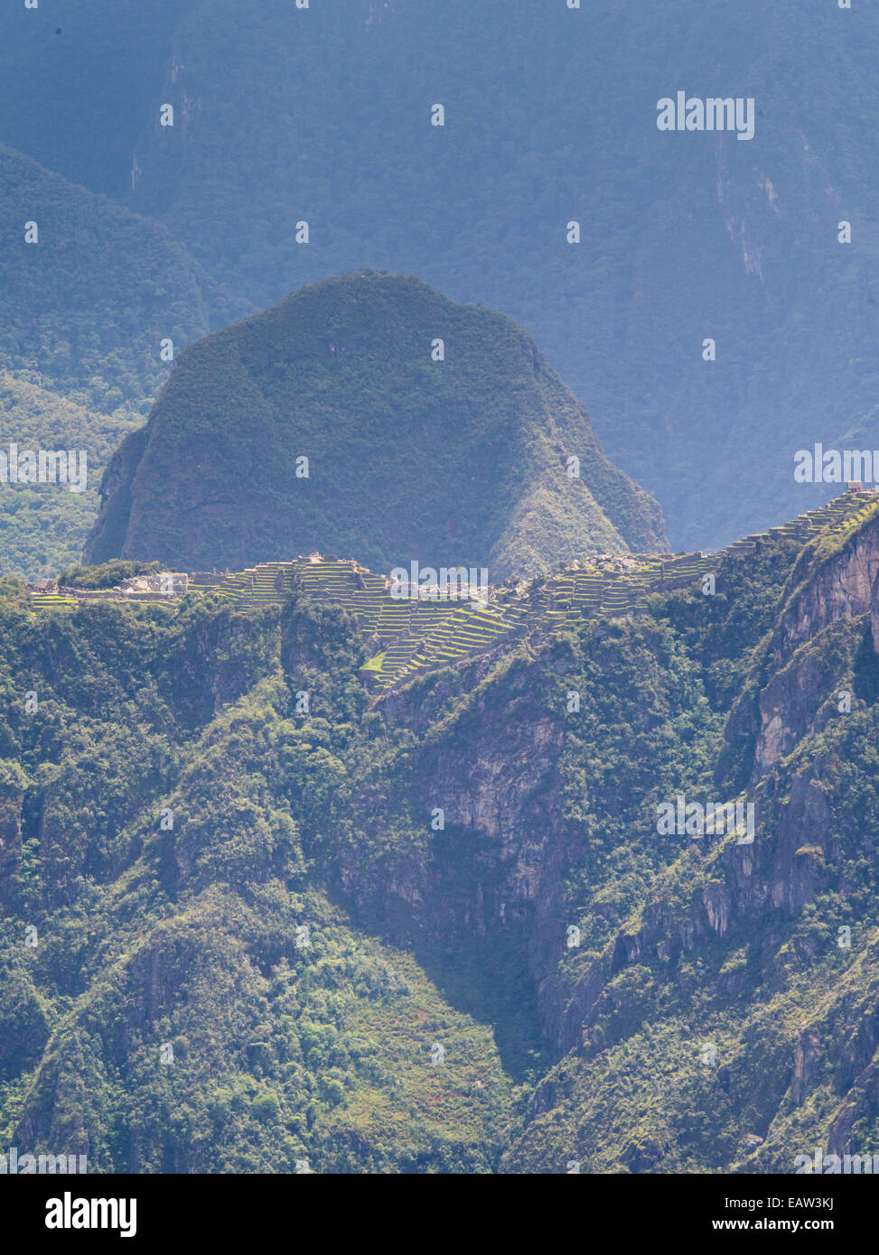 Distant view of Machu Picchu from Llactapata, Peru. Llactapata is ...