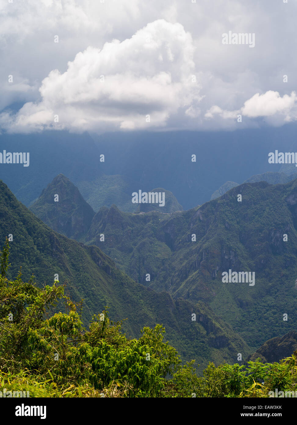 Distant view of Machu Picchu from Llactapata, Peru. Llactapata is ...