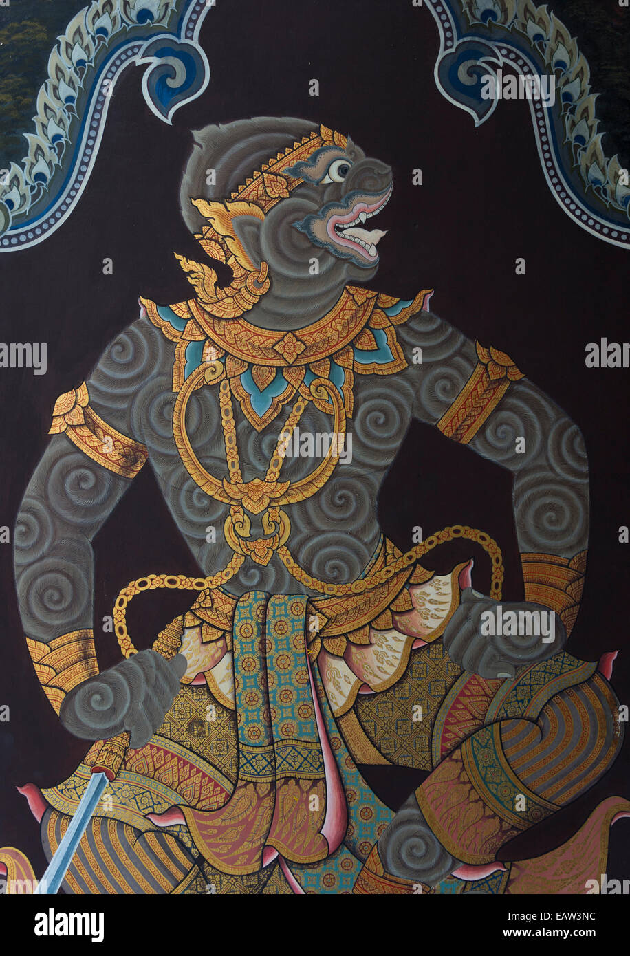 Painting of Hanuman from mural at Grand Palace, Bangkok, Thailand Stock ...